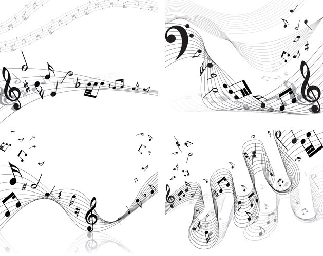 Abstract music staves with notes Royalty Free Vector Image