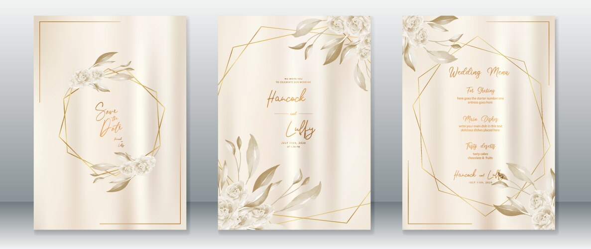 Wedding invitation card template gold background Vector Image