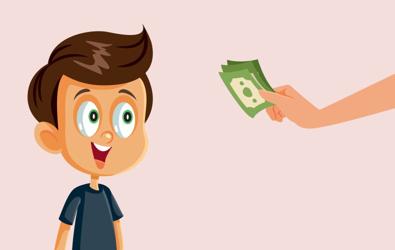 Boy receiving allowance money for a parent Vector Image
