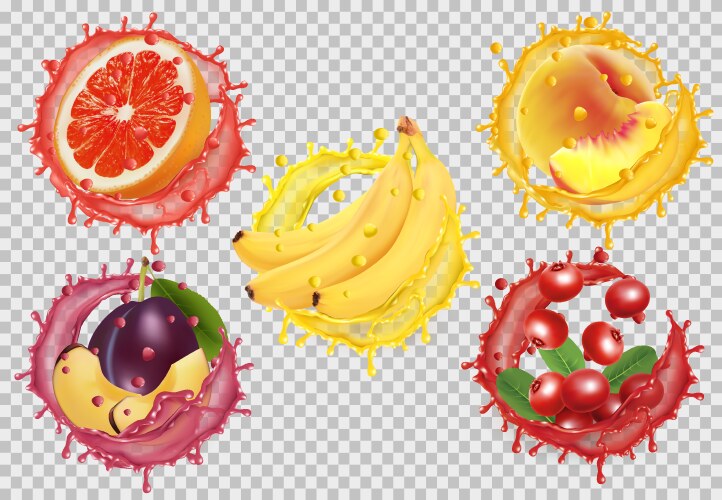 Big collection fruit in a water splash icons Vector Image