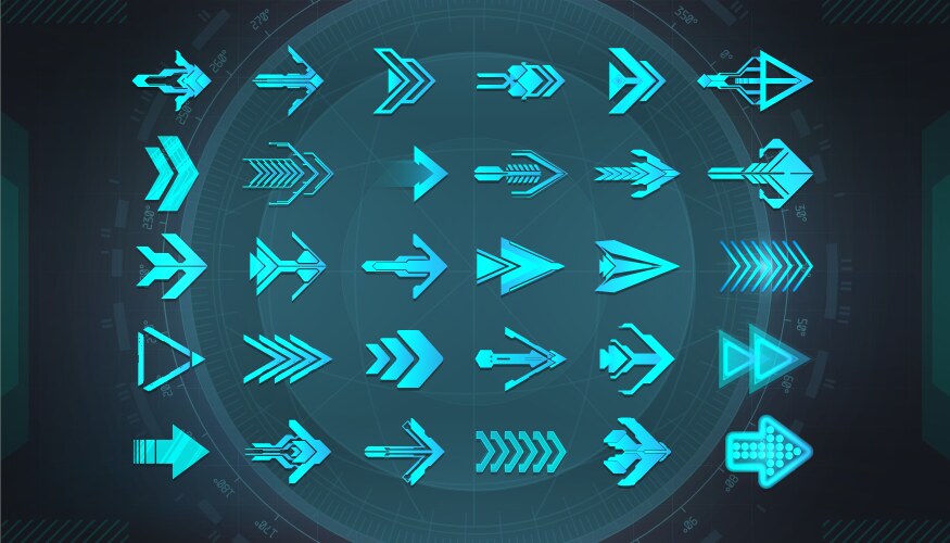 Set of cyberpunk arrows kit futuristic Royalty Free Vector