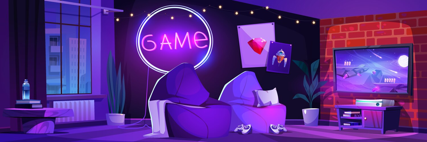 Dark night living room interior in house Vector Image