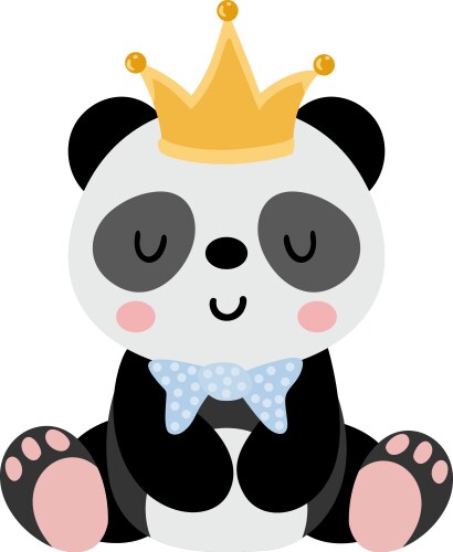 Prince panda with baby boy ribbon banner Vector Image