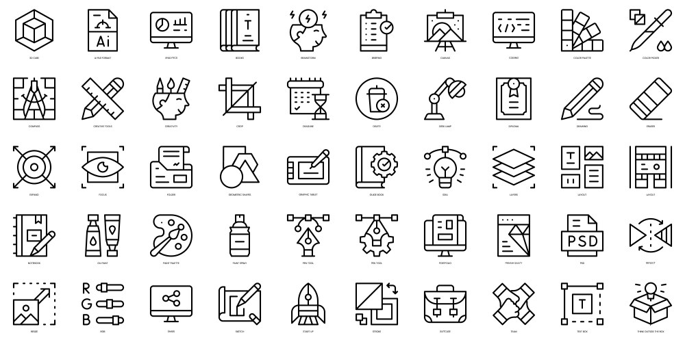 Set of outline graphic design icons minimalist Vector Image