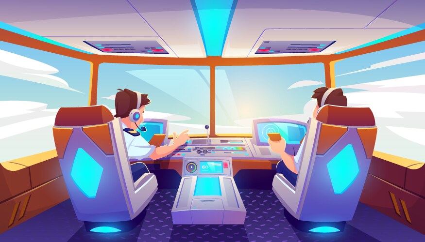 Modern business jet cockpit cartoon Royalty Free Vector