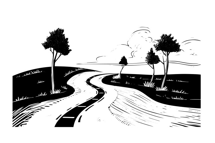 Simple road hand drawn ink sketch highway Vector Image