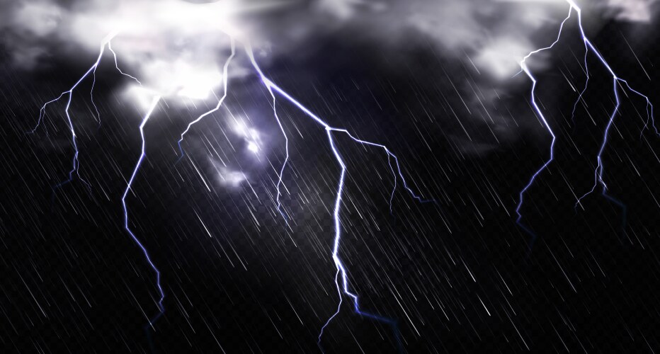 Lightning bolts over dark sky set Royalty Free Vector Image