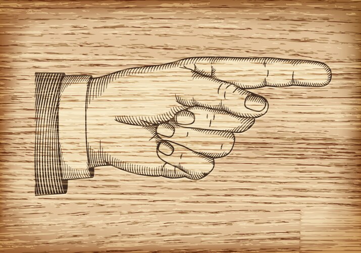 Hand with pointing finger woodcut Royalty Free Vector Image