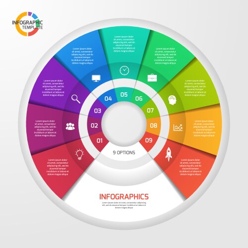 Circle infographic 9 options Royalty Free Vector Image