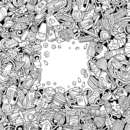 Cleaning cartoon doodle designs set Royalty Free Vector