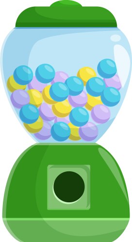 Green gumball machine dispensing colorful candy Vector Image