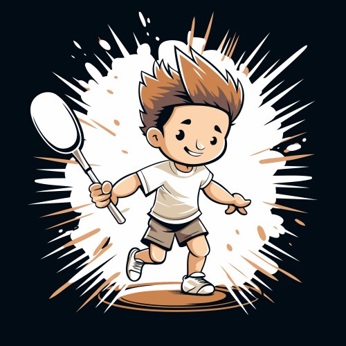 Cartoon boy playing badminton on white background Vector Image