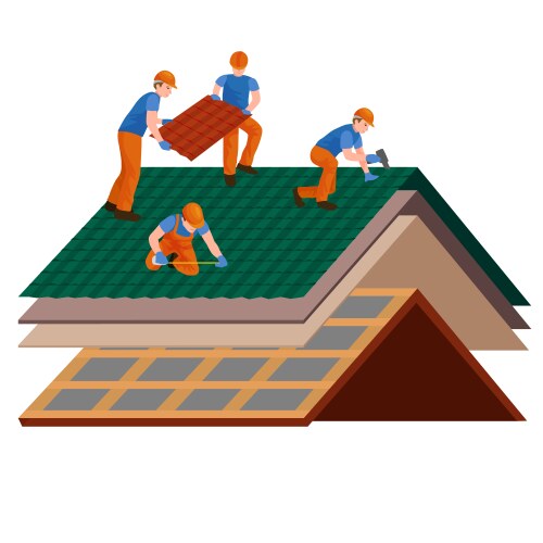 Roof construction workers characters conduct Vector Image