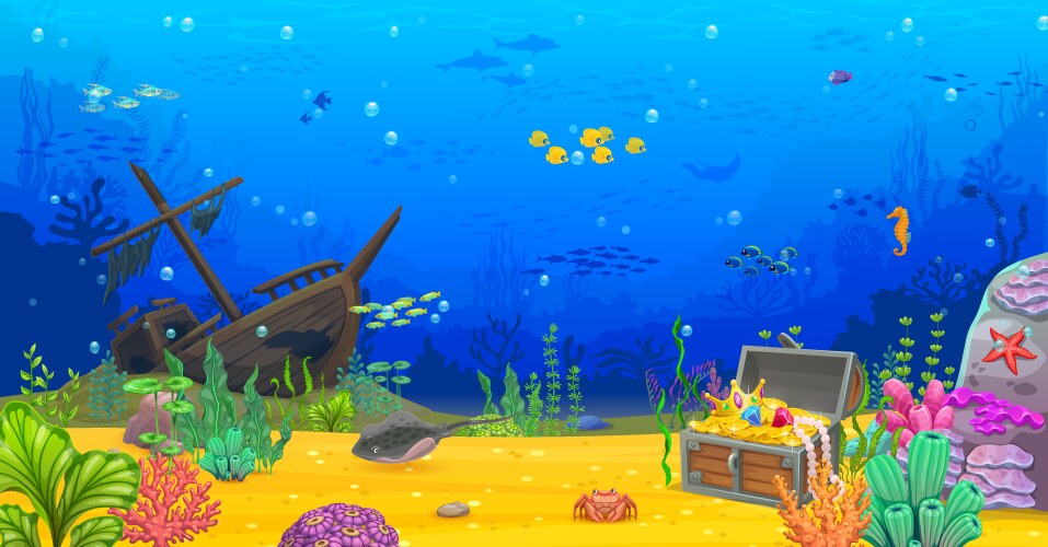 Cartoon treasure chest underwater in ocean Vector Image