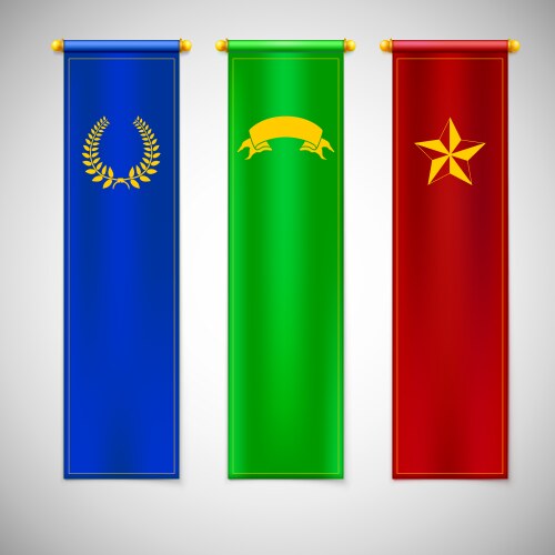 Vertical colored flags with emblems Royalty Free Vector