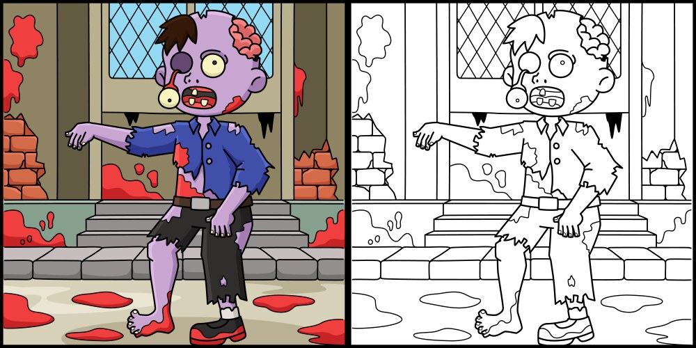 Old zombie coloring page colored Royalty Free Vector Image
