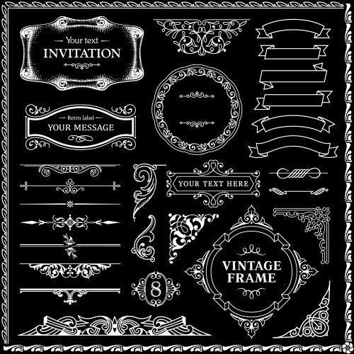 Vintage design elements corners and borders set 4 Vector Image