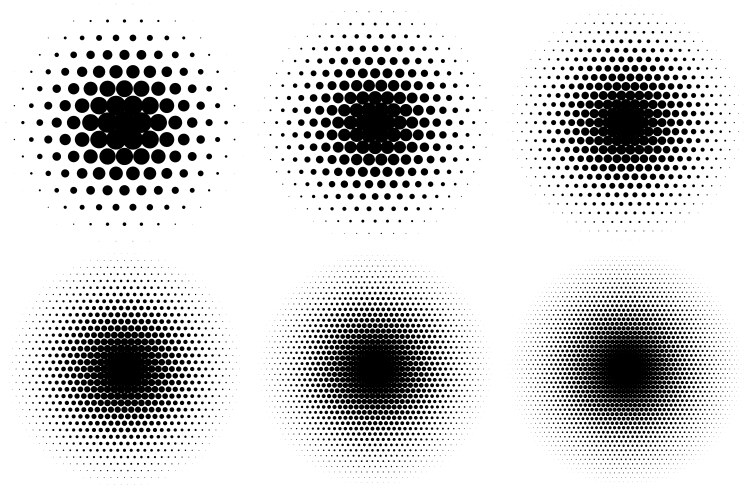 Linear and radial gradient halftones Royalty Free Vector