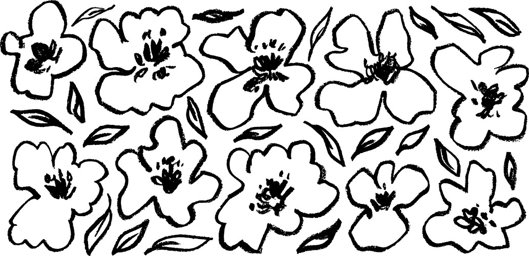 Simple linear flowers on stems isolated white Vector Image