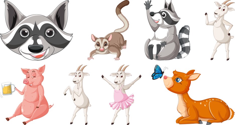 Set of various animals cartoon characters Vector Image