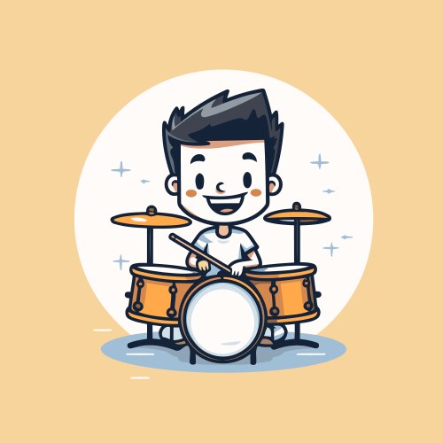Cute boy playing drums cartoon character Vector Image
