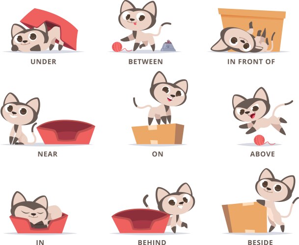 English prepositions place visual aid Royalty Free Vector