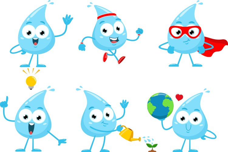 Water drop cartoon character Royalty Free Vector Image