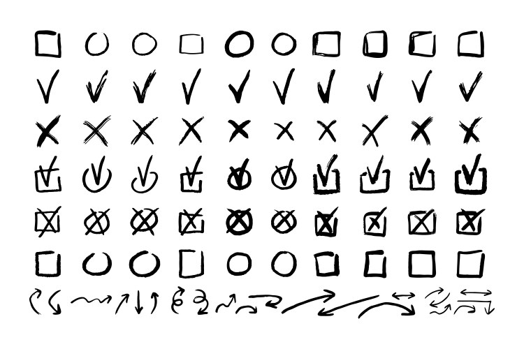 Check marks doodle black line element set tick Vector Image