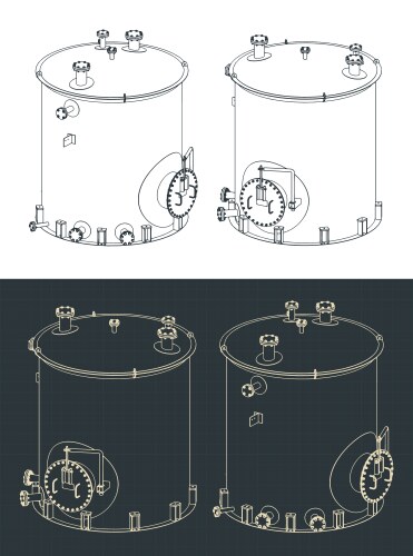 Large industrial tank mixer isometric blueprints Vector Image