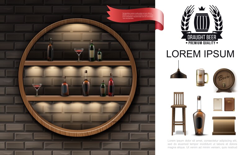 Realistic pub elements composition Royalty Free Vector Image
