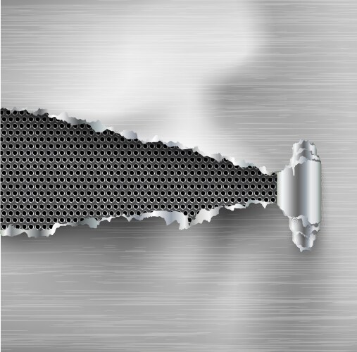 Ragged hole torn in ripped steel on metal Vector Image