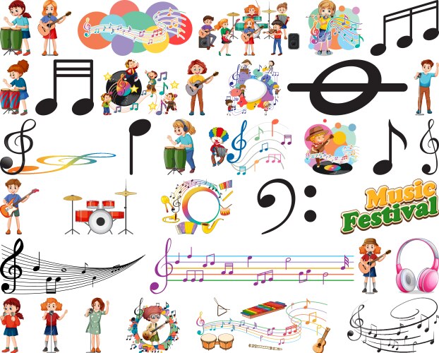 Cartoon kids with music notes Royalty Free Vector Image