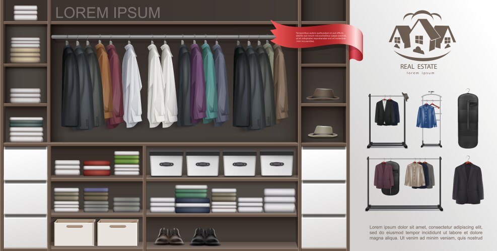 Male and female wardrobe elements concept Vector Image