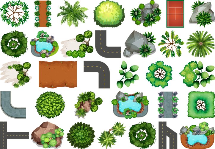 Top view park items garden walkway outdoor Vector Image