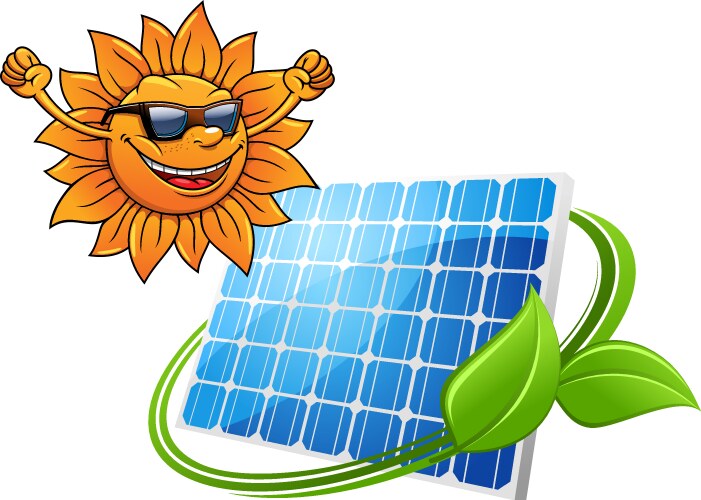 Sun and solar panels eco Royalty Free Vector Image