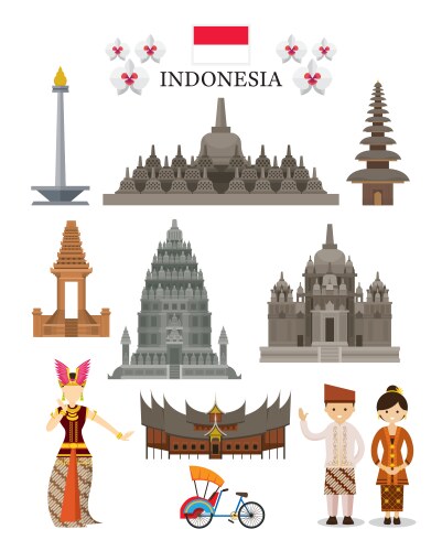 Indonesia landmarks frame Royalty Free Vector Image