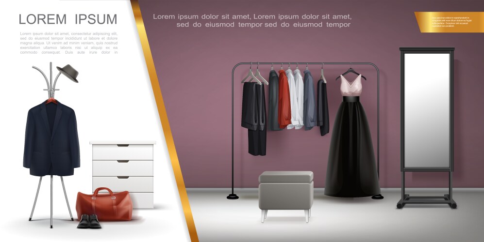 Realistic wardrobe elements collection Royalty Free Vector