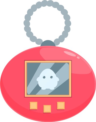 Blue tamagotchi toy hanging on keychain ring Vector Image