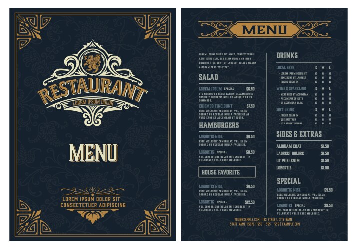 Vintage restaurant menu template layered Vector Image