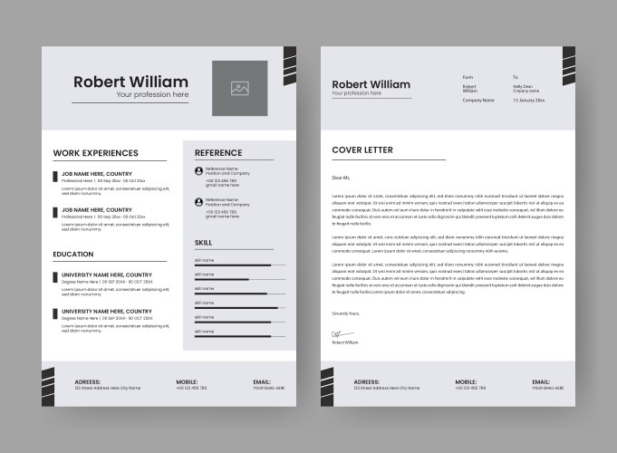 Resume and cover letter layout set template Vector Image