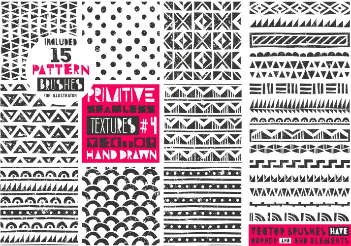 Set of 8 primitive geometric patterns tribal Vector Image