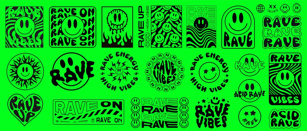 Set of acid sticker patterns design rave Vector Image