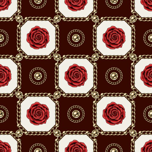 Victorian luxury pattern with golden chains roses Vector Image