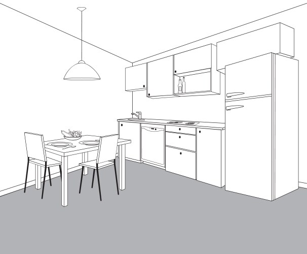 Interior sketch of kitchen room outline blueprint Vector Image