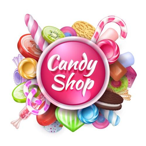 Candy logo with sweet candies Royalty Free Vector Image