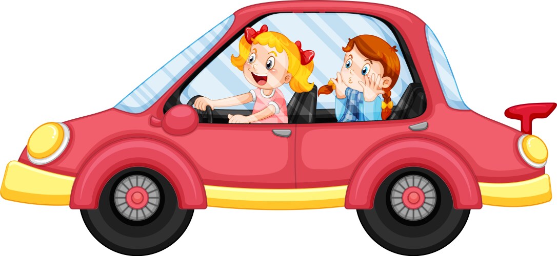 Cartoon kids in a car isolated Royalty Free Vector Image