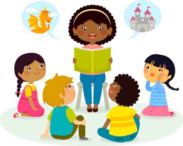 Grandma telling story to her grandchildren Vector Image