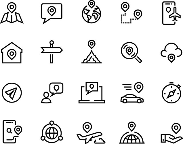 Map icons and location on terrain Royalty Free Vector Image