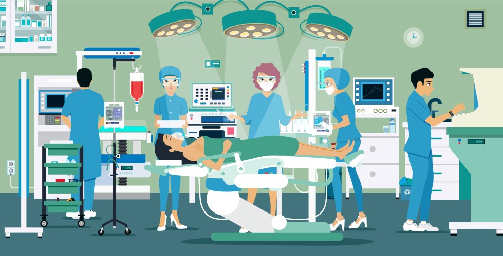 Surgeon in operating room with instruments icon Vector Image