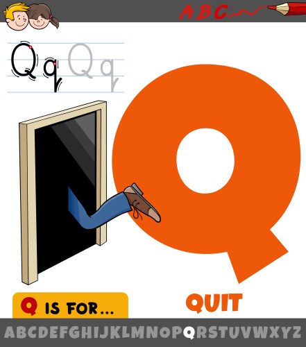 Letter q from alphabet with quench phrase cartoon Vector Image